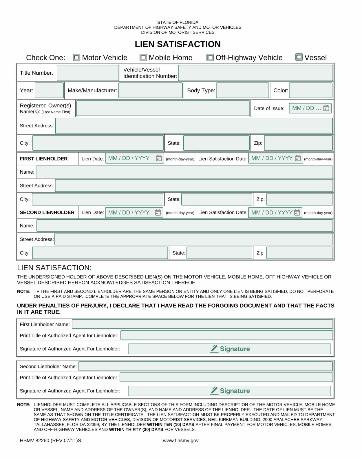 Florida Lien Satisfaction Form Template – BlueNotary