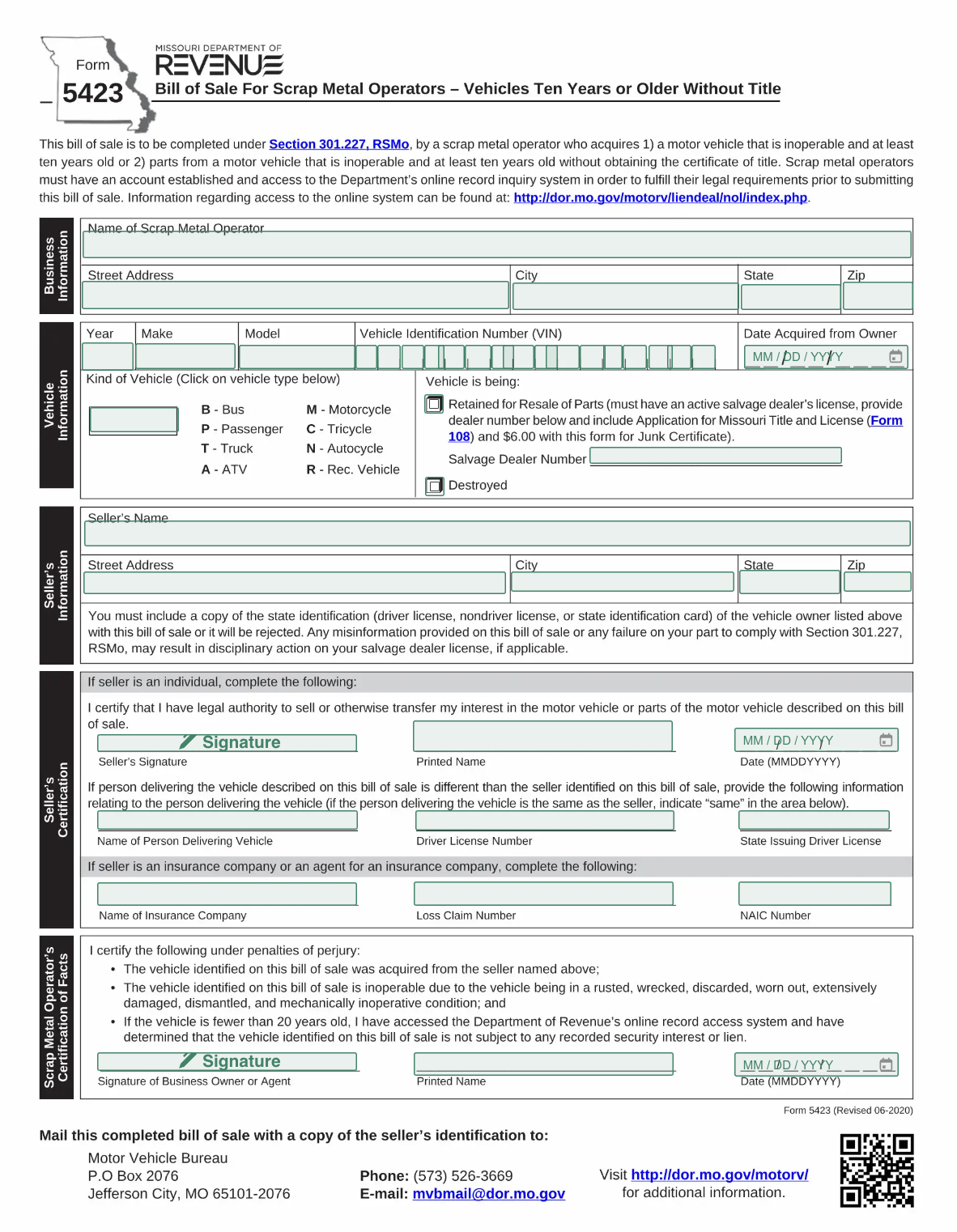 Missouri Form 5423 Template • BlueNotary