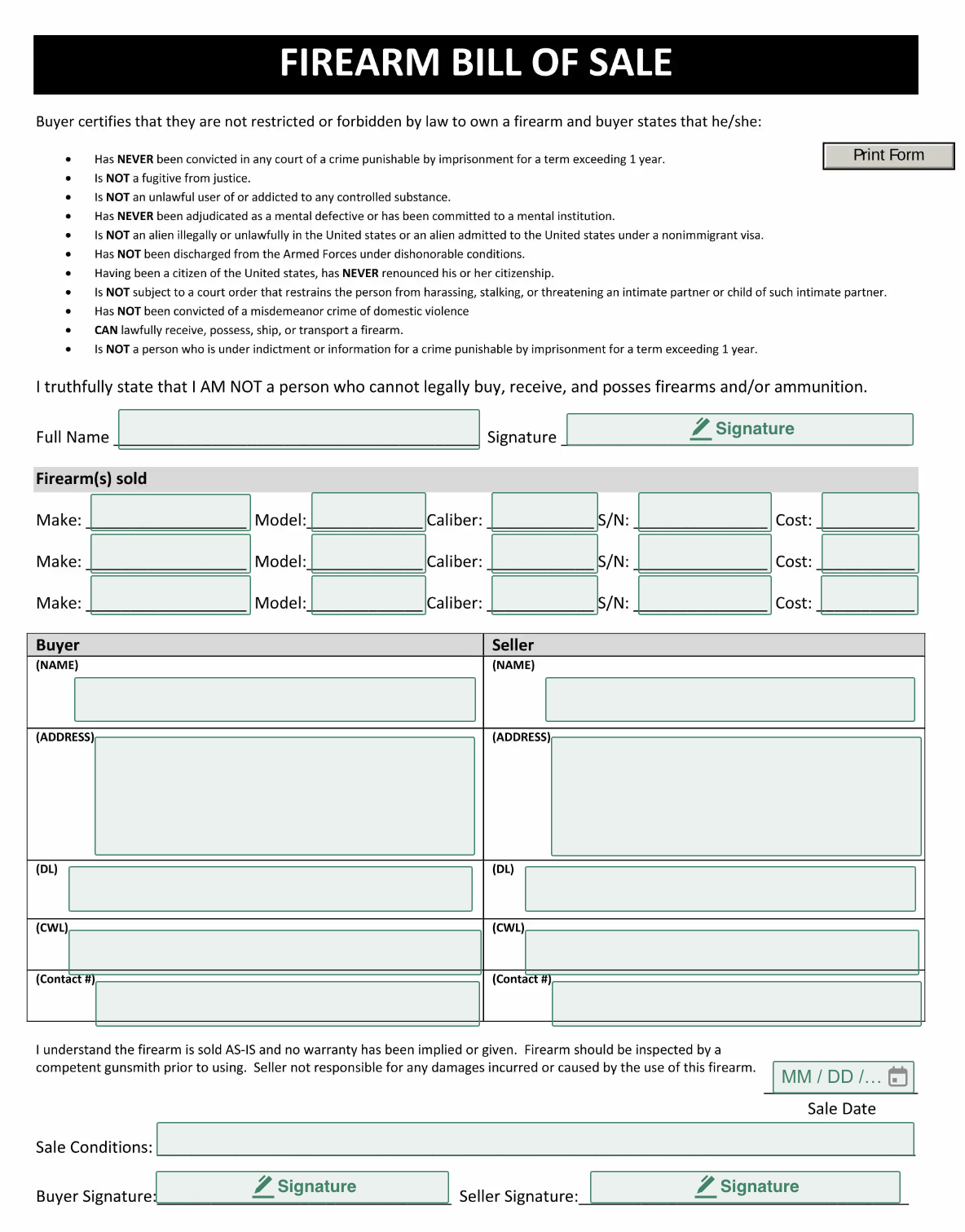 Firearm Bill of Sale – BlueNotary