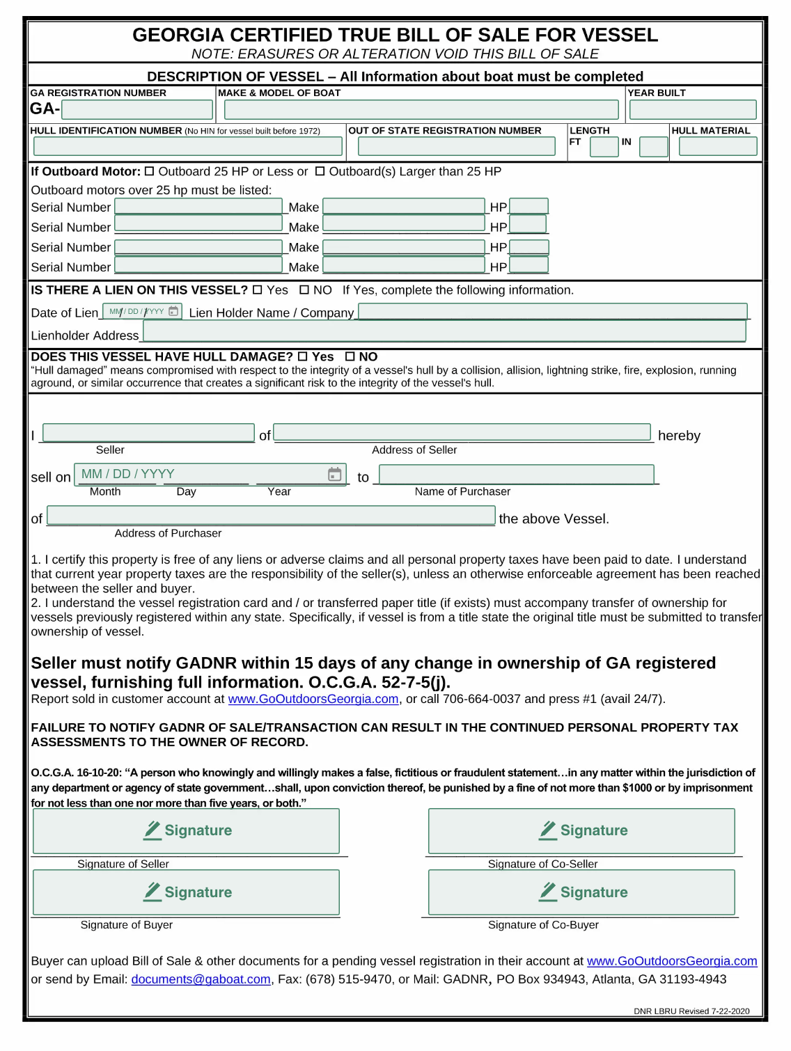Certified True Bill of Sale for Vessel Template • BlueNotary